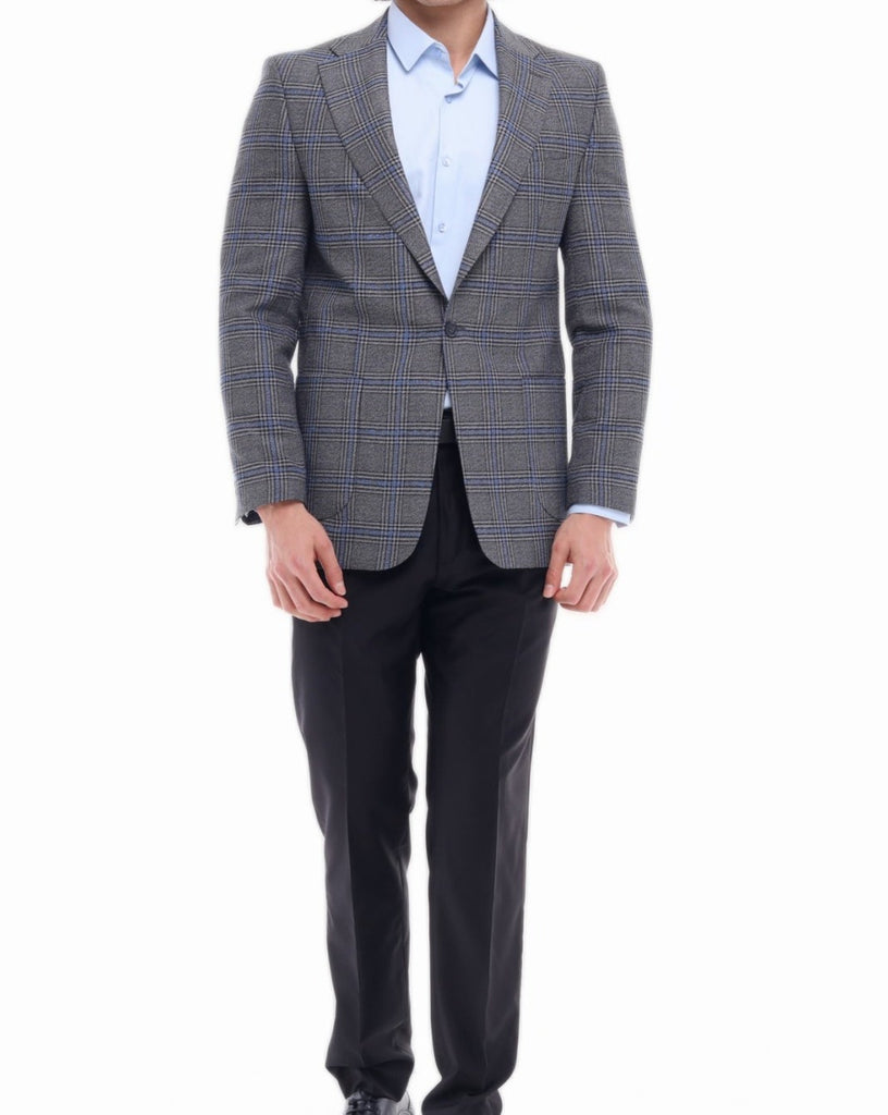 ICONIC GROOMED - Grey & Blue Check Blazer – ecanyon