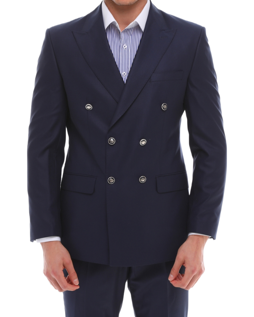 Men's ICONIC Navy Double Breasted Suit With Navy Crested Buttons – ecanyon