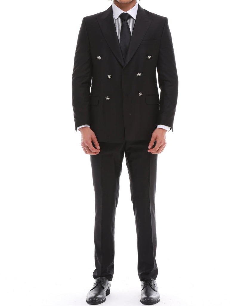 Men's ICONIC Black Double Breasted Suit With Black Crested Buttons ...